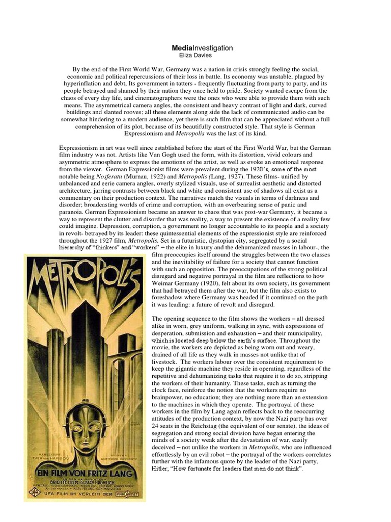 German Expressionism in Metropolis Film | PDF | Expressionism | Unrest
