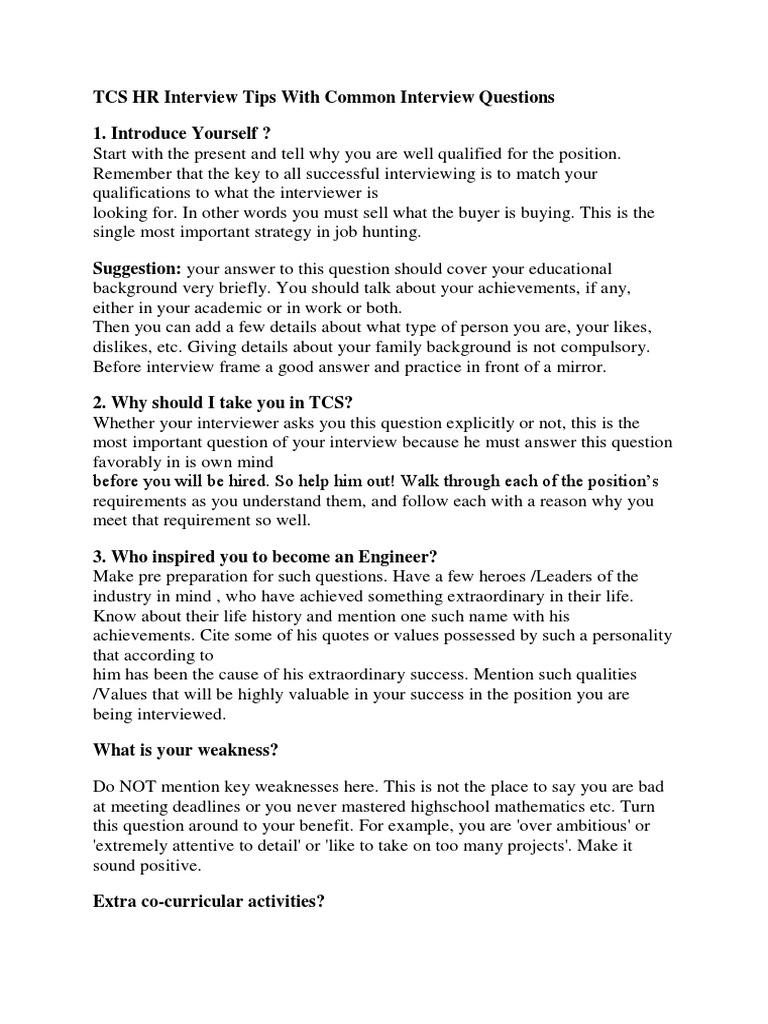TCS HR Interview Tips With Common Interview Questions | Download Free ...