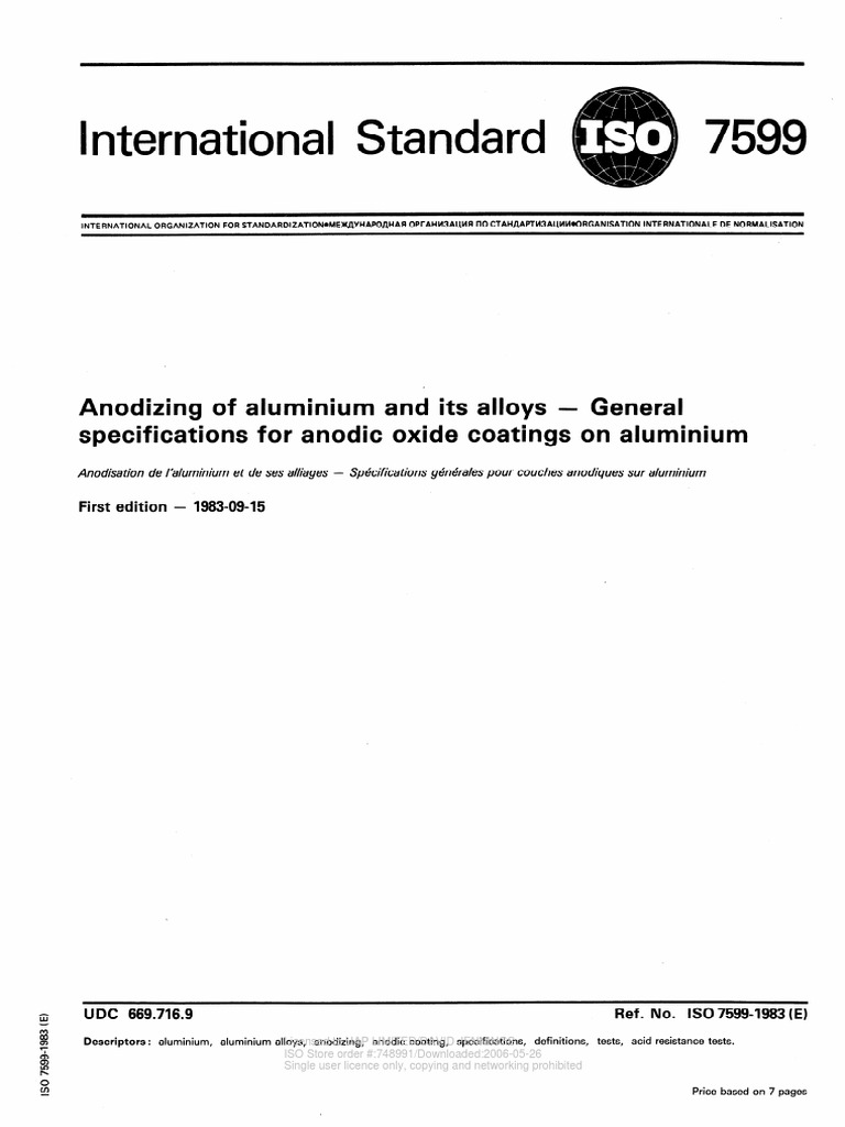 Aluminium Layer Standards - IsO7599 - 1983 | PDF | Aluminium | Corrosion