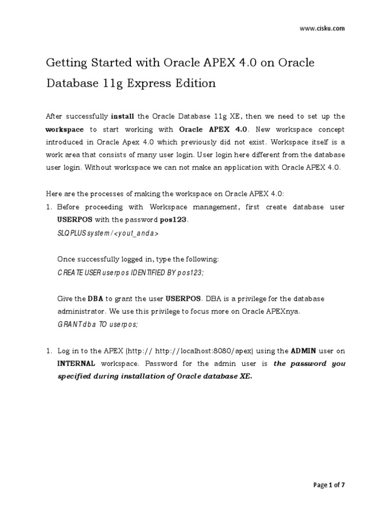Getting Started With Oracle APEX 4 On Oracle Database 11g Express ...