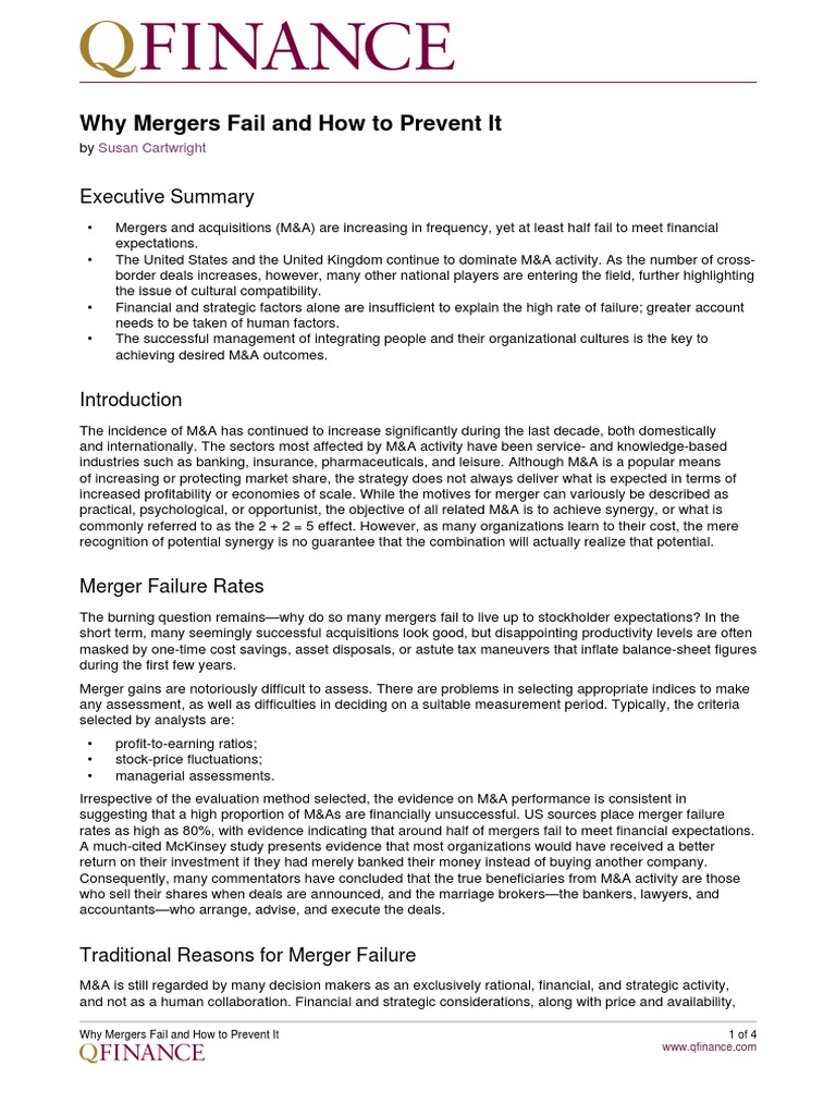Why Mergers Fail and How To Prevent It | PDF | Mergers And Acquisitions ... Why Mergers Fail and How To Prevent It | PDF | Mergers And Acquisitions ...