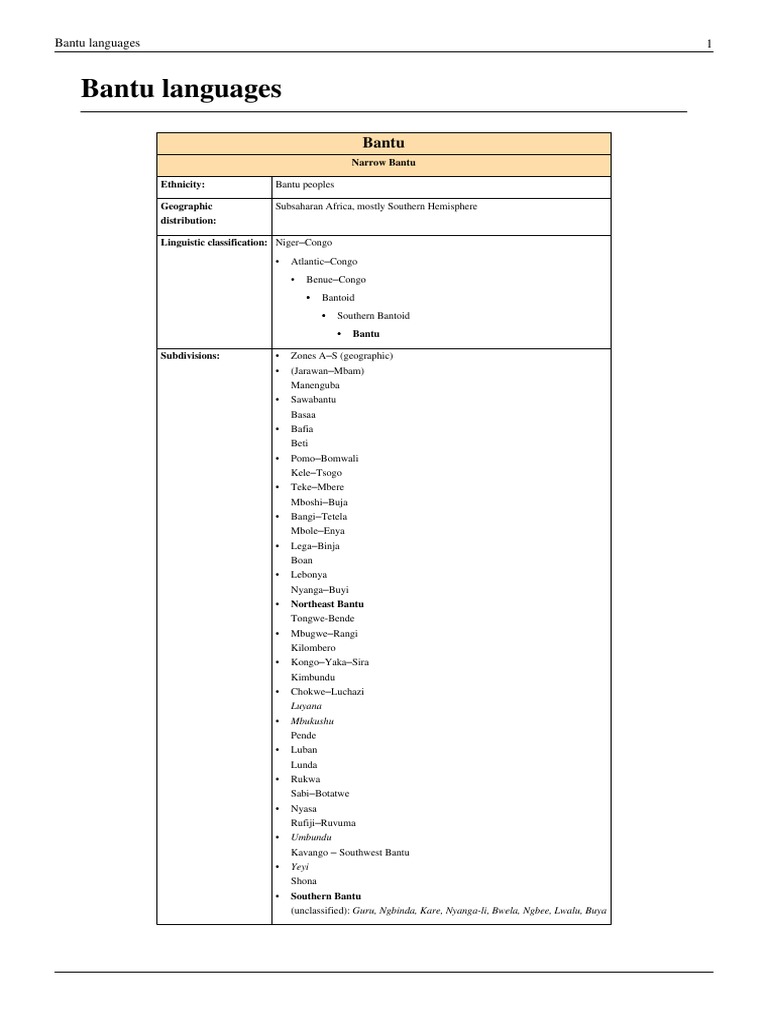 Bantu Languages Guide: Origins, Classification & Features | PDF ...