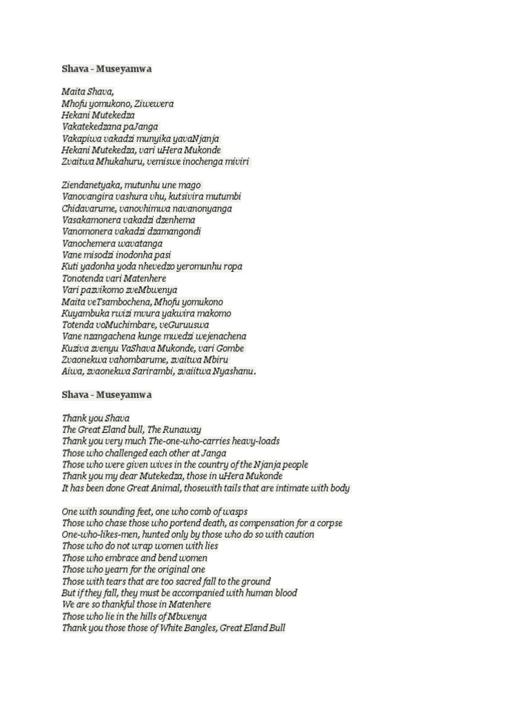 Shava Museyamwa | PDF | Art | Religion & Spirituality