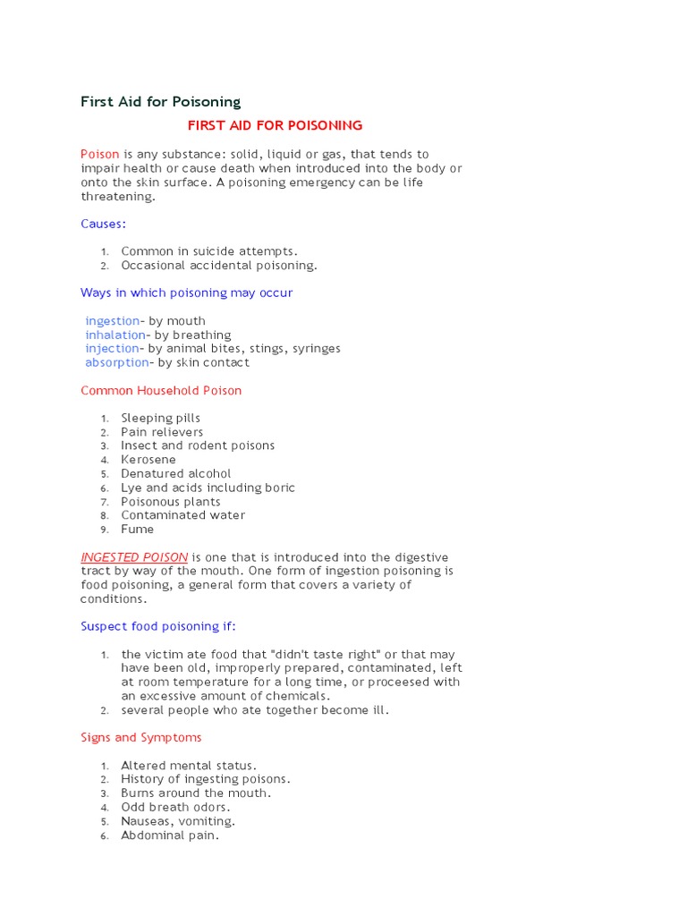 First Aid For Poisoning | PDF | Poison | Vomiting