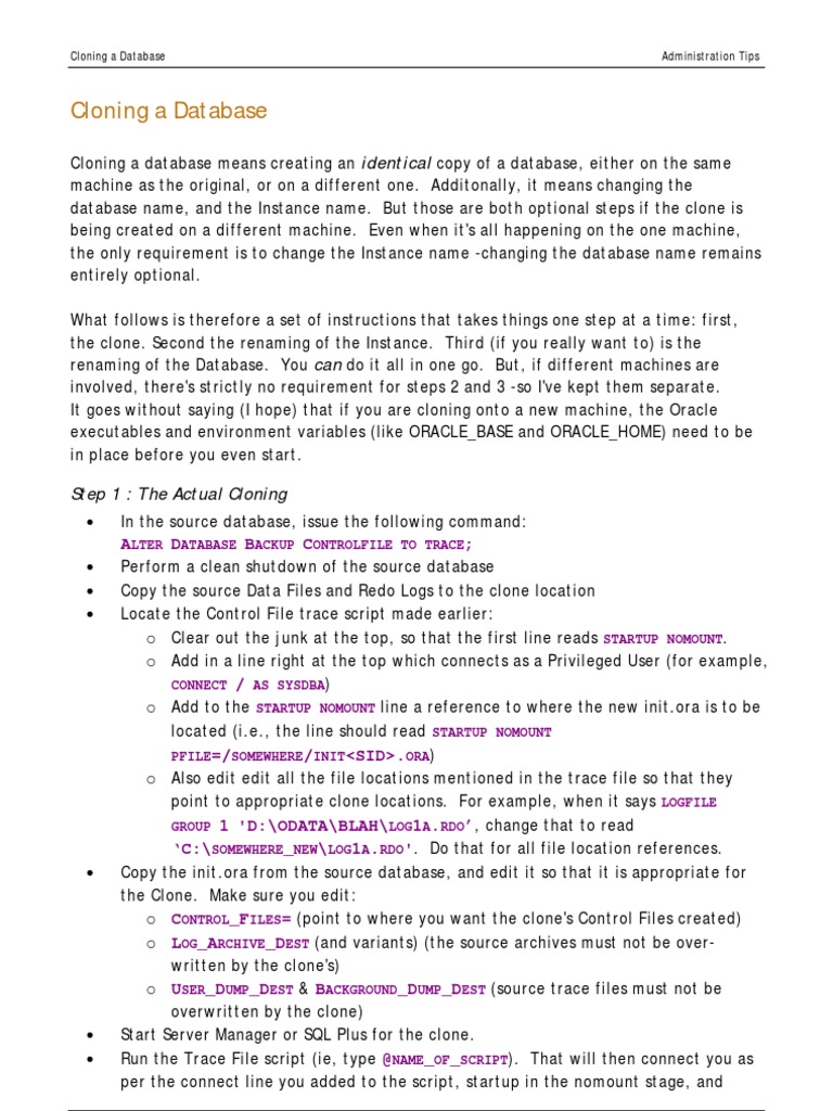 Create Clone Oracle | PDF | Oracle Database | Databases