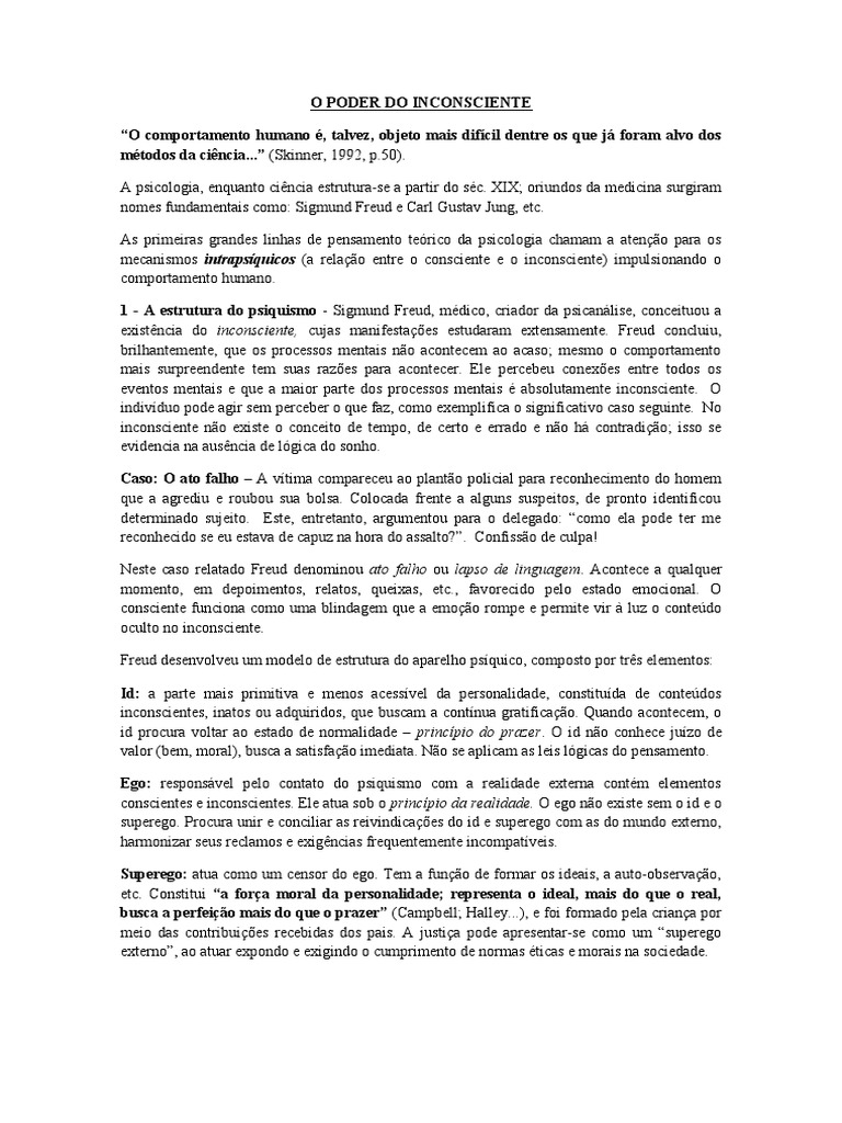 O Poder Do Inconsciente | PDF | Sigmund Freud | Mente inconsciente