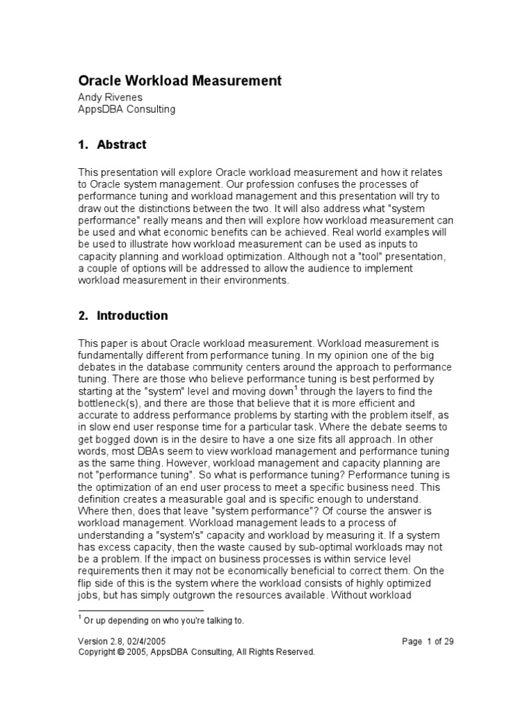 Rivenes - Oracle Workload Measurement | PDF | Oracle Database | Input/Output