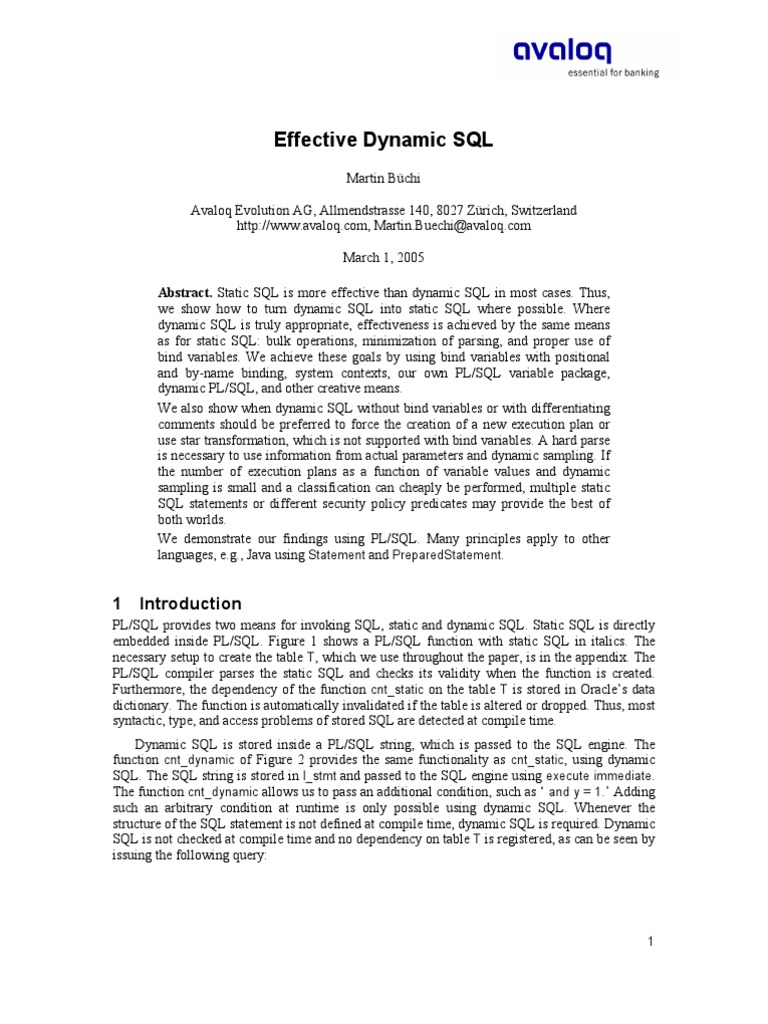 Effective Dynamic SQL | PDF | Pl/Sql | Sql Effective Dynamic SQL | PDF | Pl/Sql | Sql