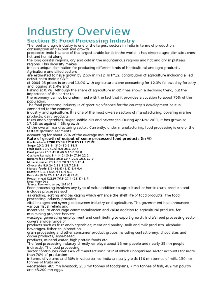 Industry Overview: Section B: Food Processing Industry | PDF | Foods ...