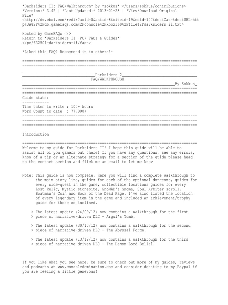 GameFAQs Darksiders II (PC) FAQ - Walkthrough by Sokkus | PDF ...