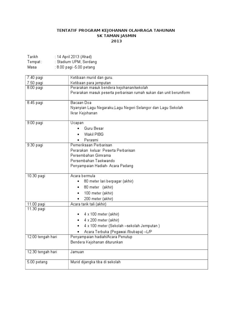 Tentatif Temasya Sukan Tahunan | PDF