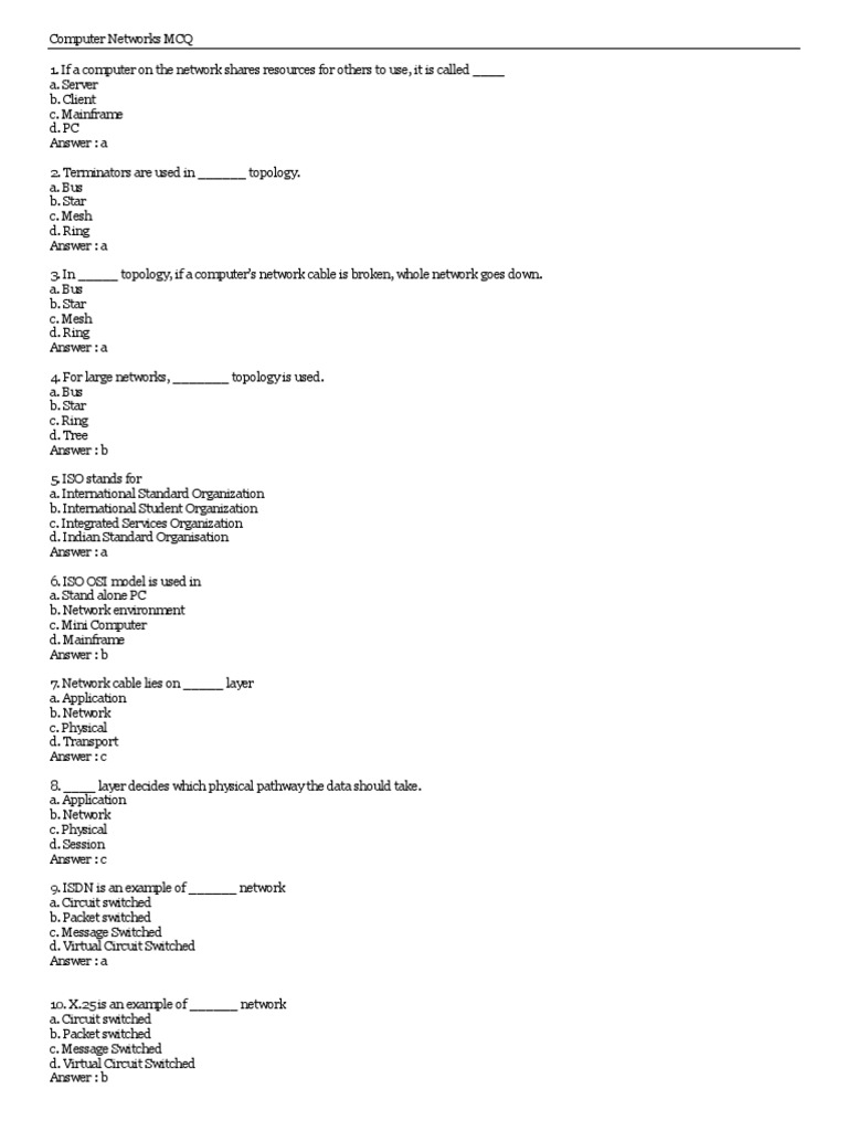 Computer Networks MCQ | PDF | Telecommunication | Duplex (Telecommunications)