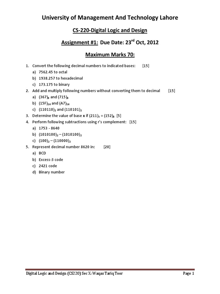 Assign 1 DLD X | PDF | Mathematical Notation | Computer Engineering
