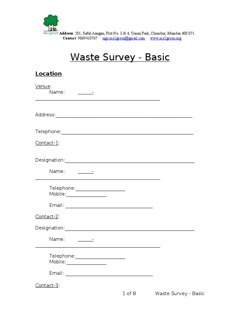 4 Sample Waste Survey QuestionForm Basic | PDF | Cafeteria | Waste