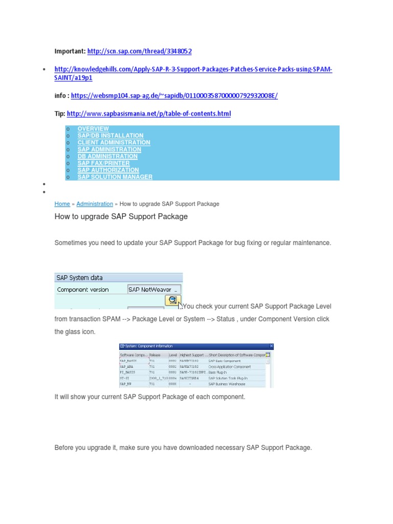 Important:: How To Upgrade SAP Support Package | PDF | Computer File | Computer Engineering