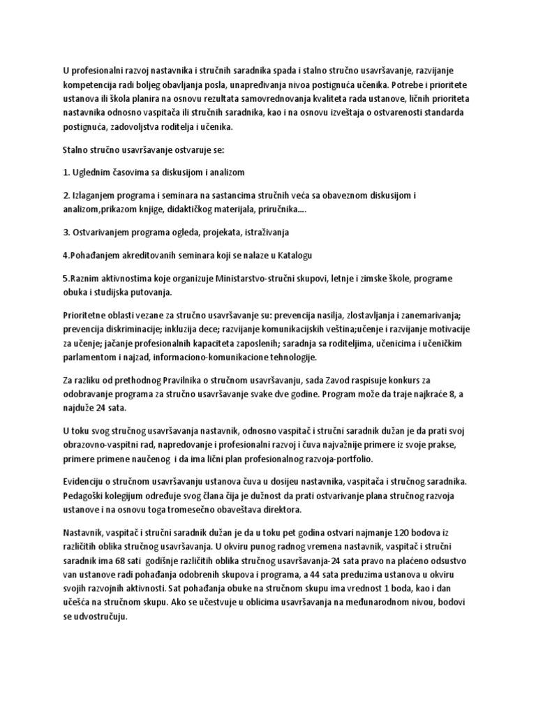 U Profesionalni Razvoj Nastavnika I Stručnih Saradnika Spada I Stalno ...