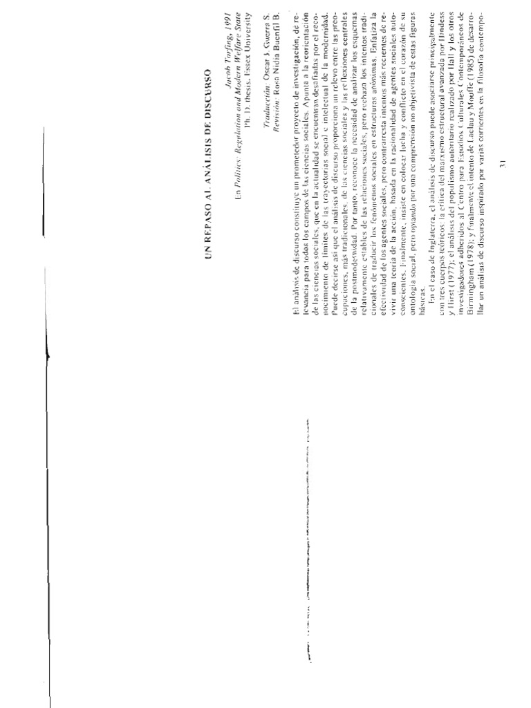 Torfing (1991) Un Repaso Al Analisis Del Discurso | PDF