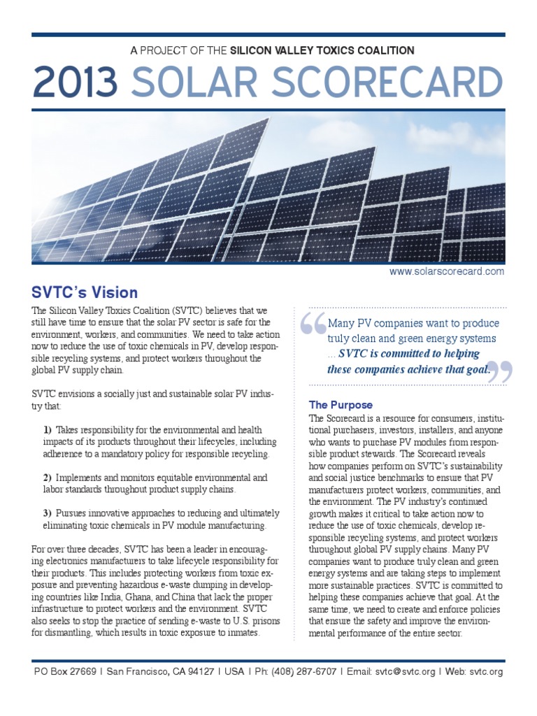2013 SVTC Solar Scorecard | PDF | Electronic Waste | Sustainability