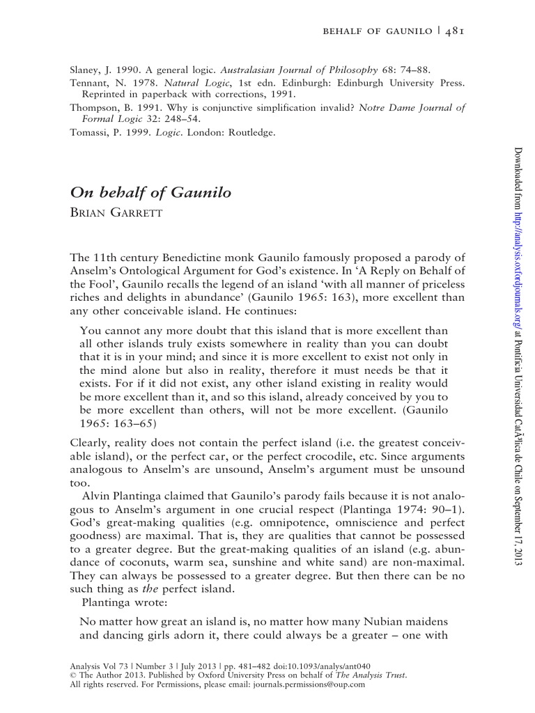 On Behalf of Gaunilo | PDF