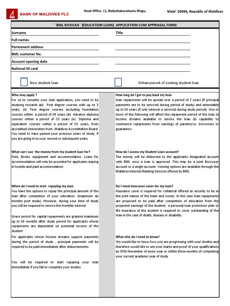 Education Loan Application Form | PDF | Student Loan | Loans