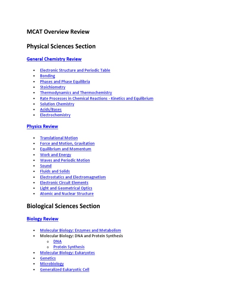 MCAT Overview Review | Download Free PDF | Oxygen | Molecules