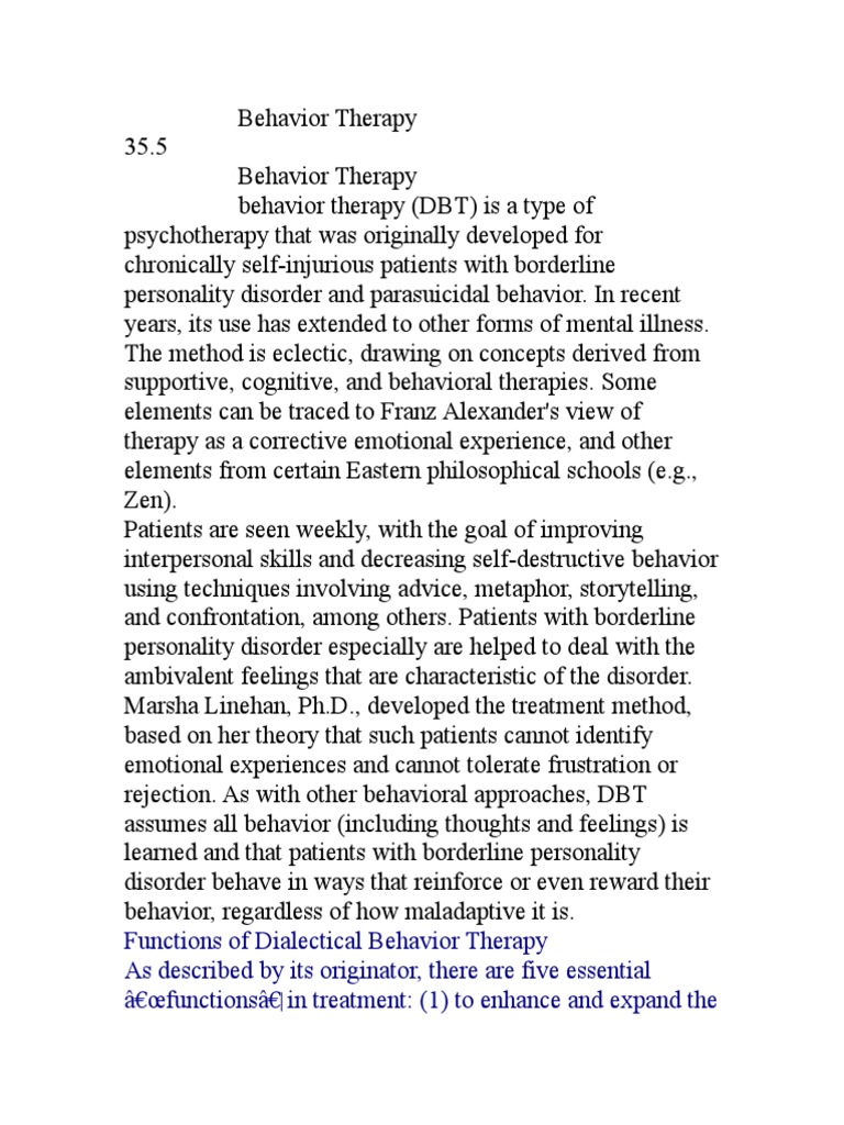 Dialectical Behavior Therapy | PDF | Dialectical Behavior Therapy ...