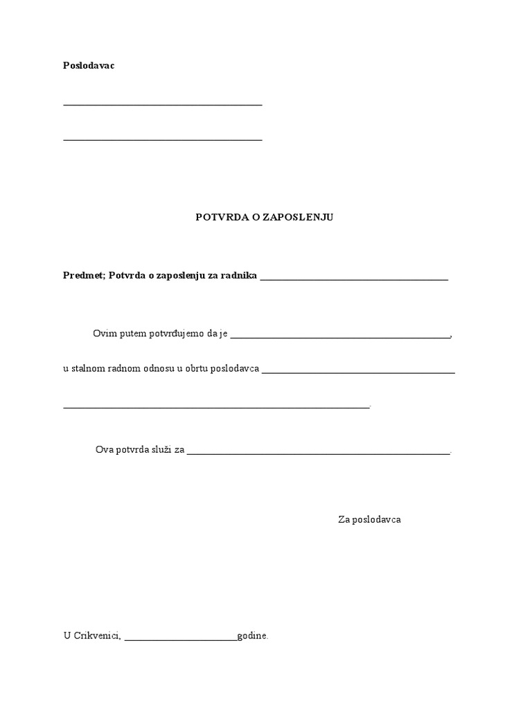 Potvrda o Zaposlenju | PDF