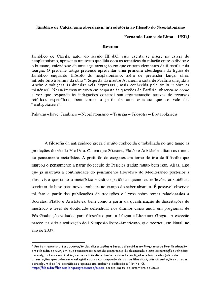 Jâmblico de Calcis, Uma Abordagem Introdutória Ao Filósofo Do ...