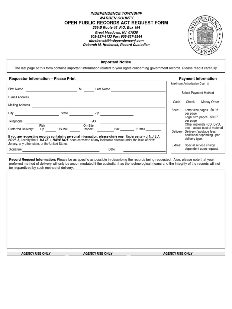 Independence OPRA Request Form | PDF | Computer Security | Security