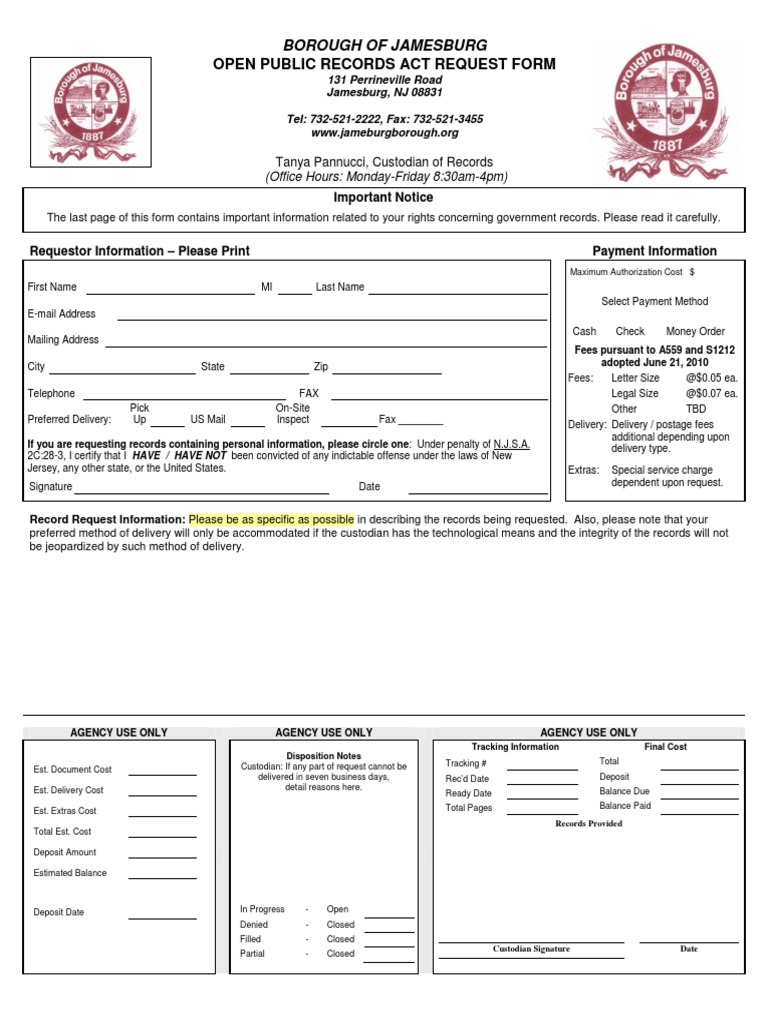 Jamesburg OPRA Request Form | PDF | Computer Security | Security