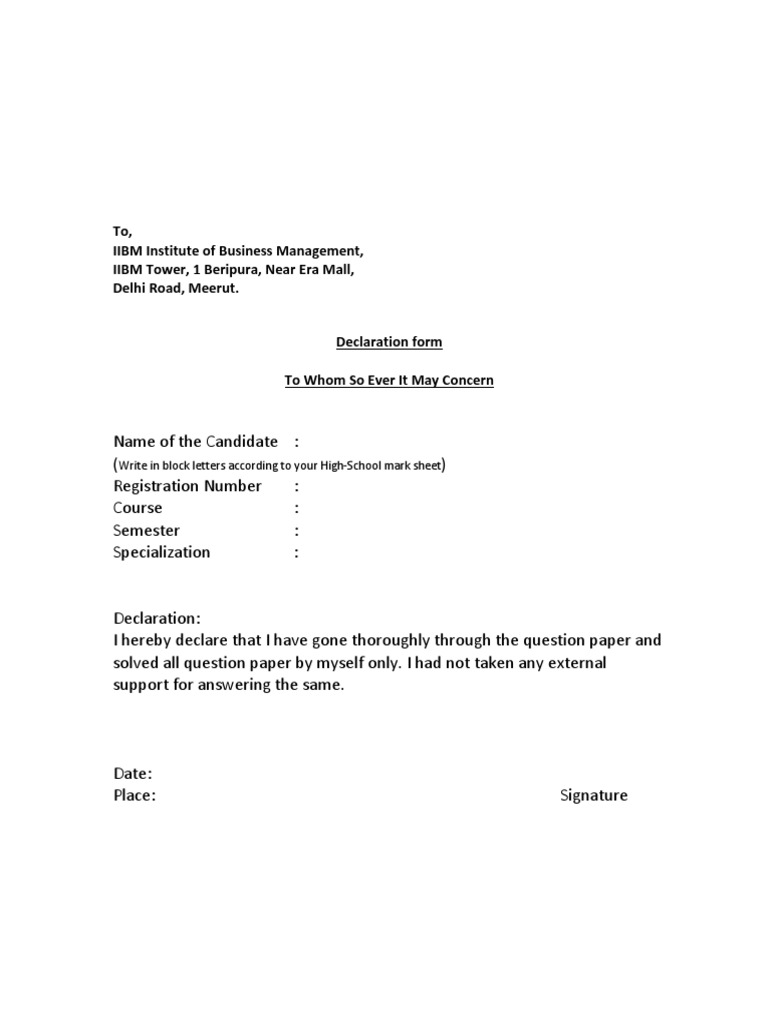 Self Declaration Form Instructions | PDF