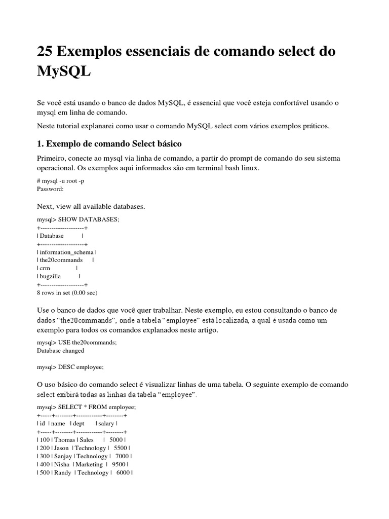 25 Exemplos Essenciais de Comando Select Do MySQL | PDF | Programação ...
