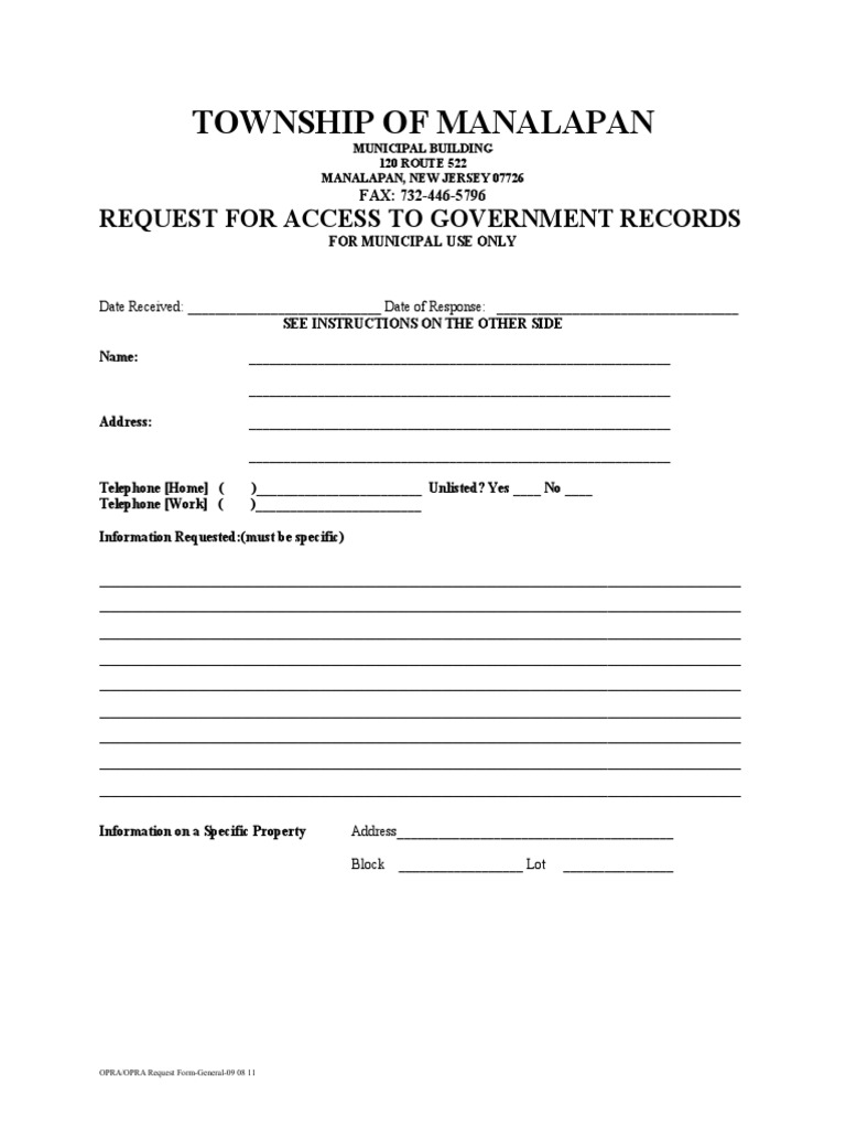Manalapan OPRA Request Form | PDF | Justice | Crime & Violence