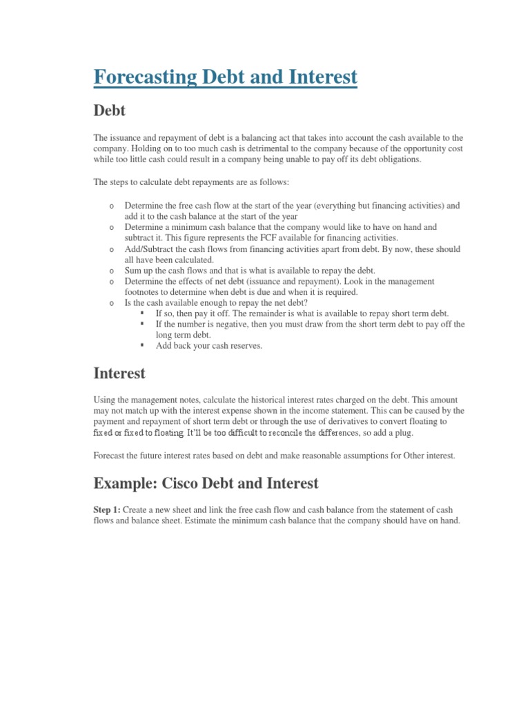 Forecasting Debt and Interest | PDF | Free Cash Flow | Interest