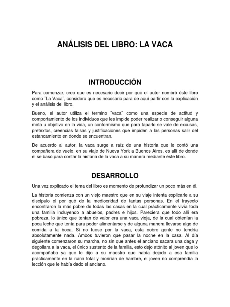Analisis Del Libro La Vaca | PDF | Vacas | Pobreza