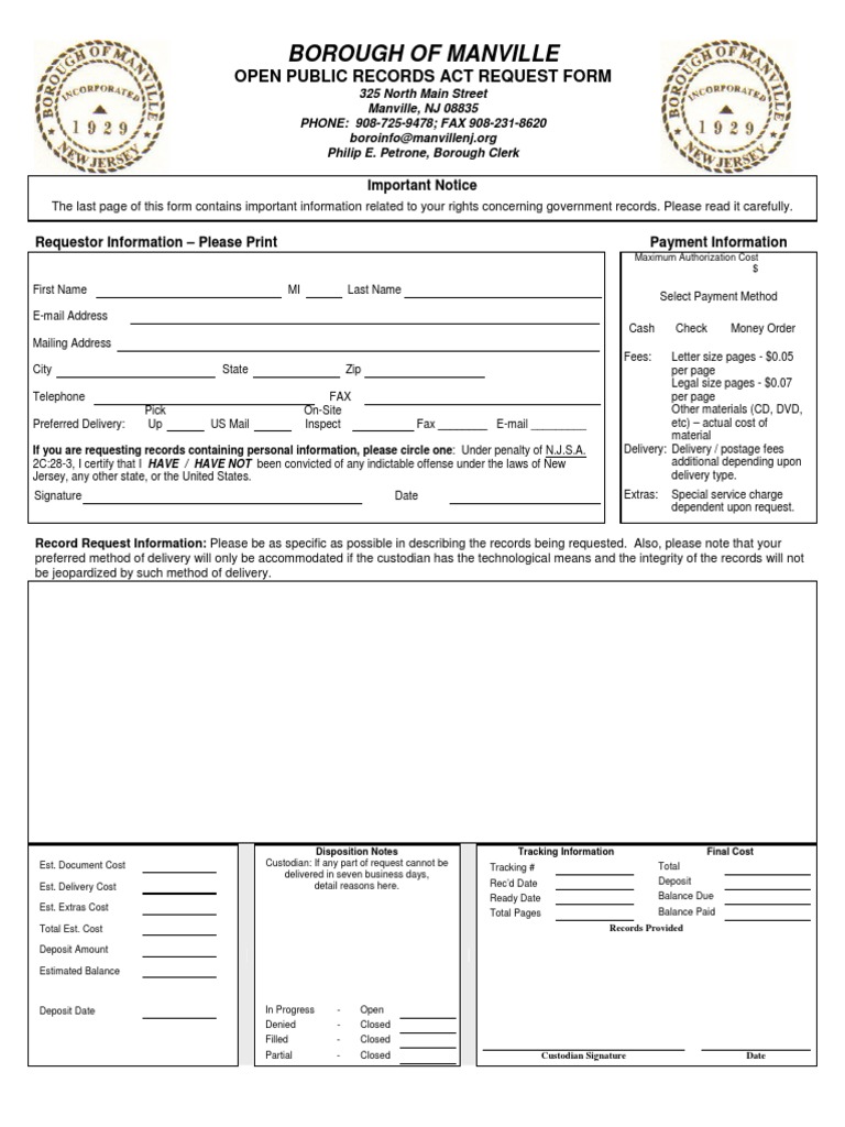 Manville OPRA Request Form Guide | PDF | Discovery (Law) | Computer ...