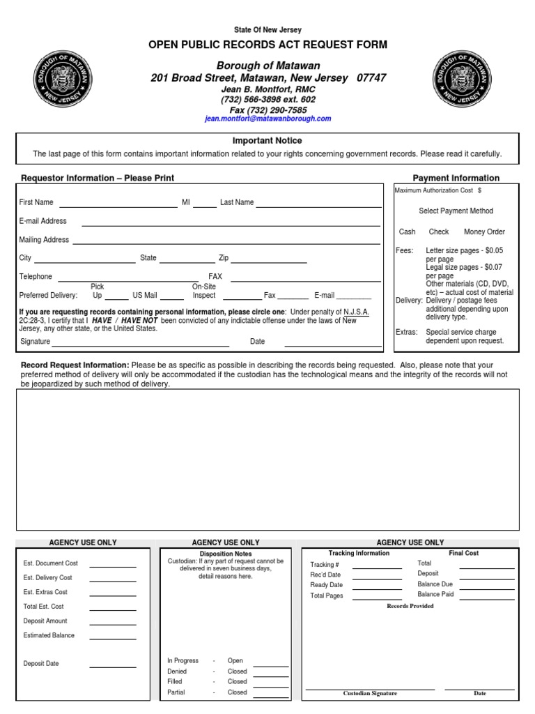 Matawan OPRA Request Form | PDF | Computer Security | Security