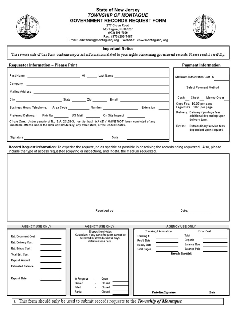 Montague OPRA Request Form | Download Free PDF | Mail | Cheque