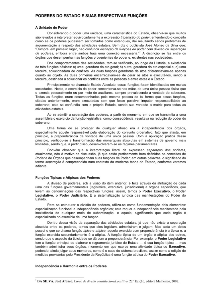 Os Poderes Do Estado e As Respectivas Funções | PDF