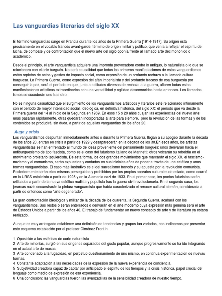 Las Vanguardias Literarias Del Siglo XX | PDF | Surrealismo | Vanguardia
