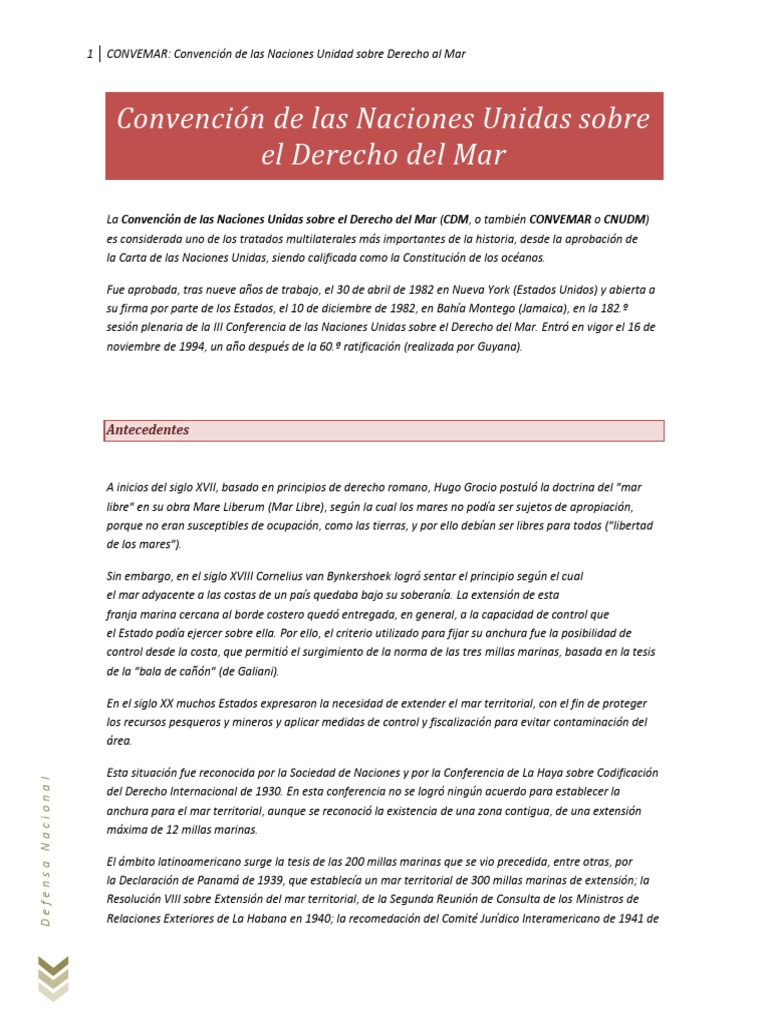 Convención De Las Naciones Unidas Sobre El Derecho Del Mar Convención