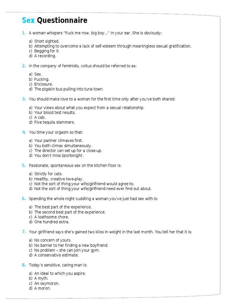 Sex Questionnaire Pdf Affection Sexual Intercourse