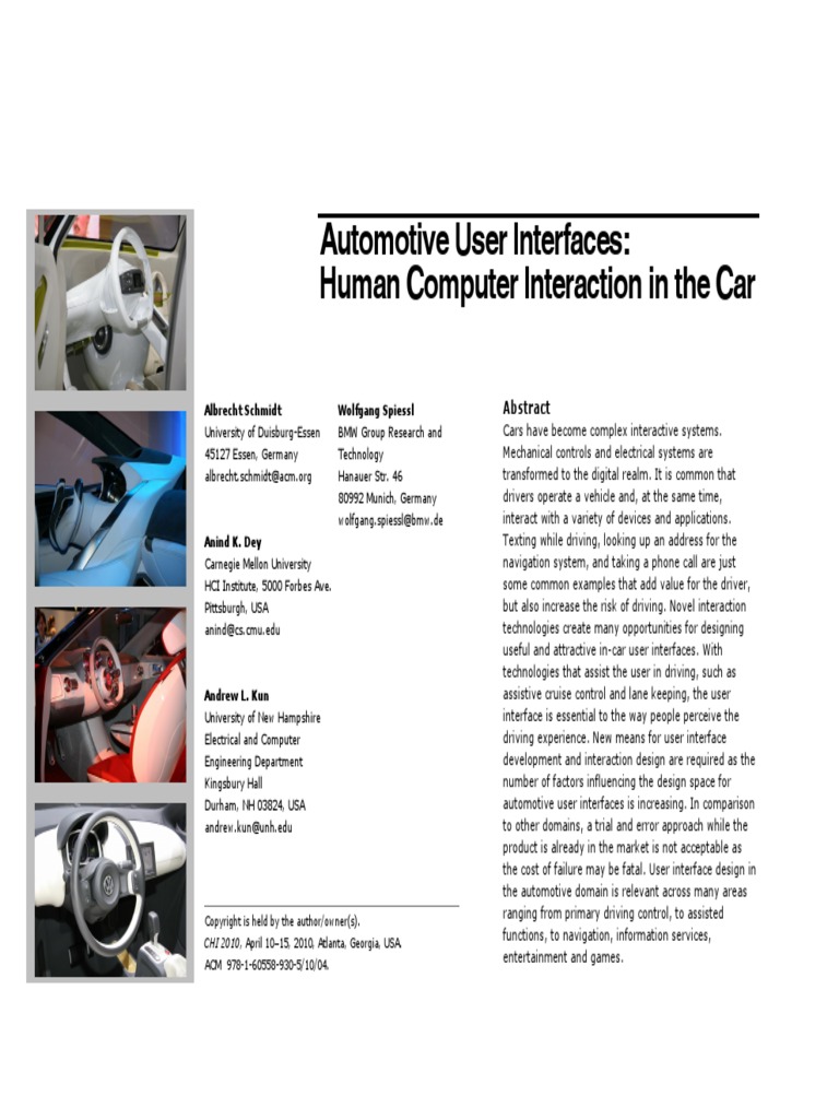 Automotive User Interfaces Human Computer Interaction in The Car | PDF ...