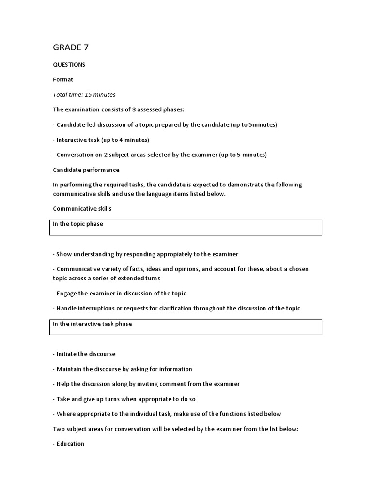 Grade 7 Exam Format and Skills Guide | PDF | Reuse | Test (Assessment)