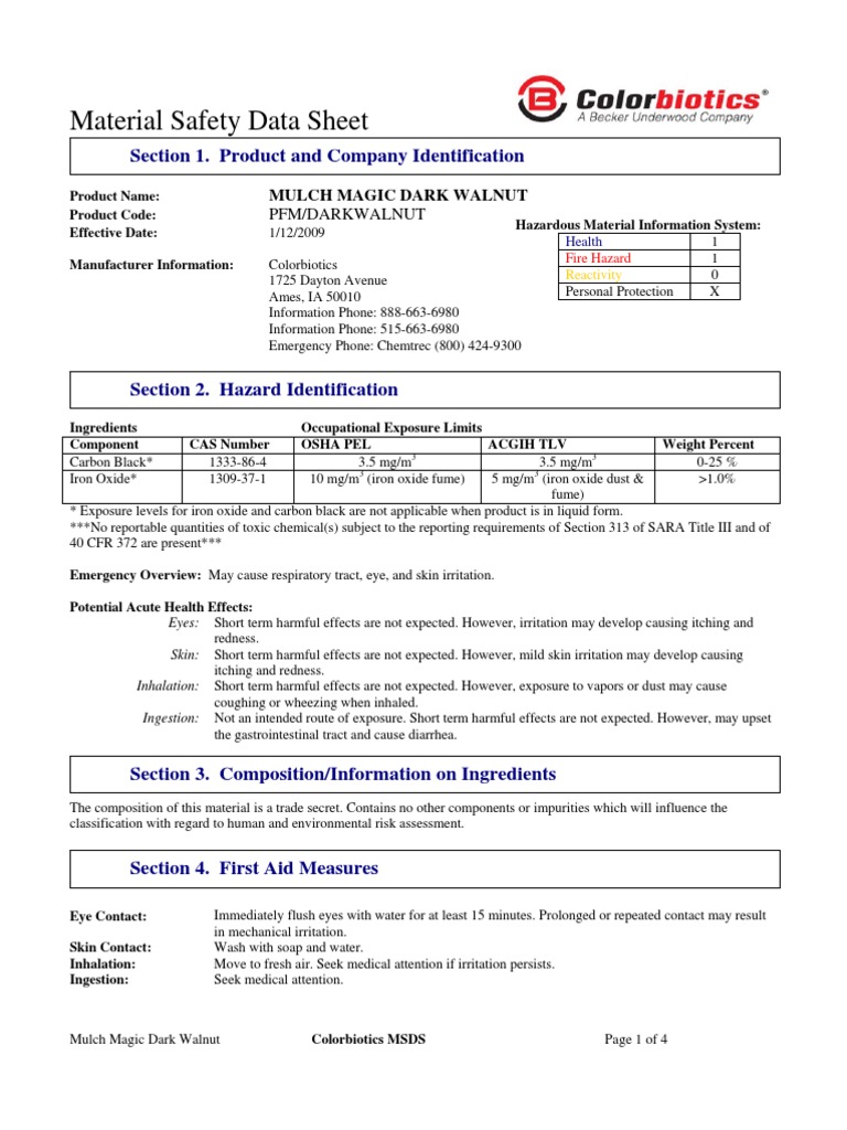 Mulch Magic Dark Walnut MSDS | PDF | Toxicity | Firefighting