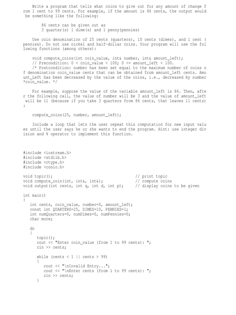 Tells What Coins To Give Out For Any Amount of Change From 1 Cent To 99 ...