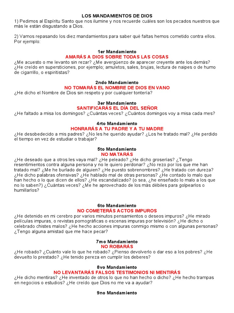 Los 10 Mandamientos y Examen de Conciencia | PDF