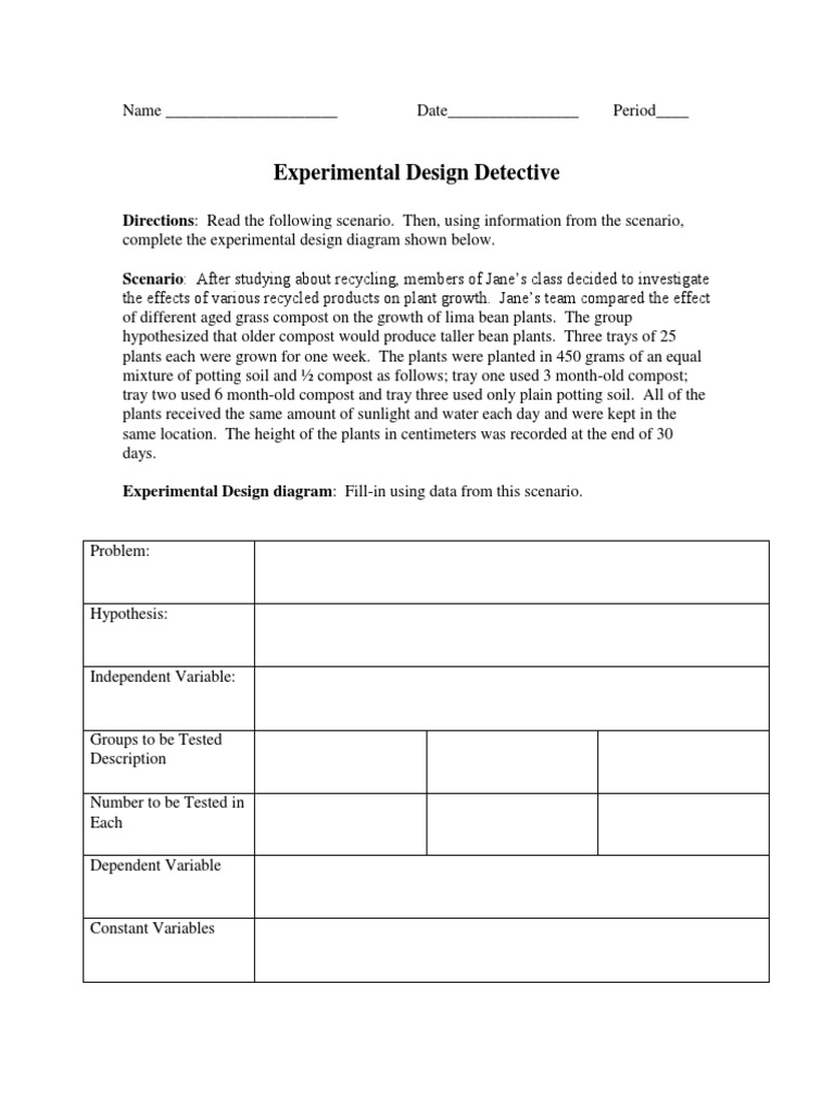 Experimental Design Detective and Variables Practice Worksheets | PDF ...