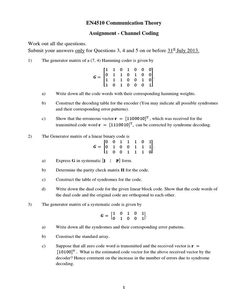 Assignment Channel Coding | PDF | Code | Forward Error Correction