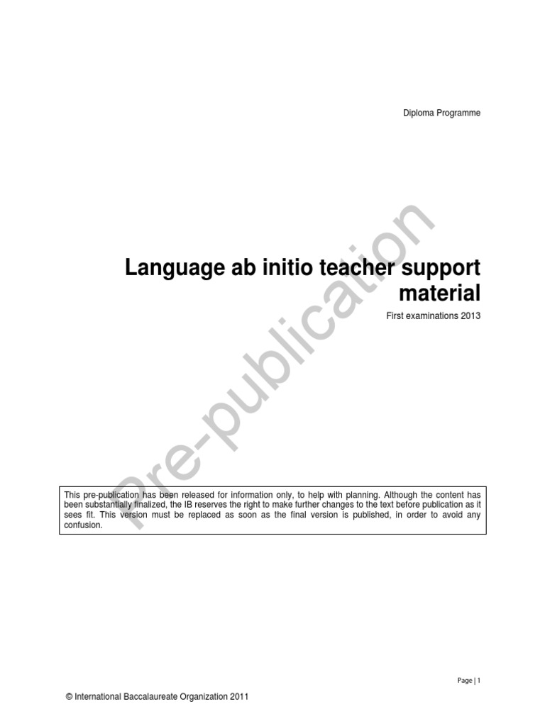Language Ab Initio Teacher Support Material - First Examinations 2013 | PDF | Educational ...